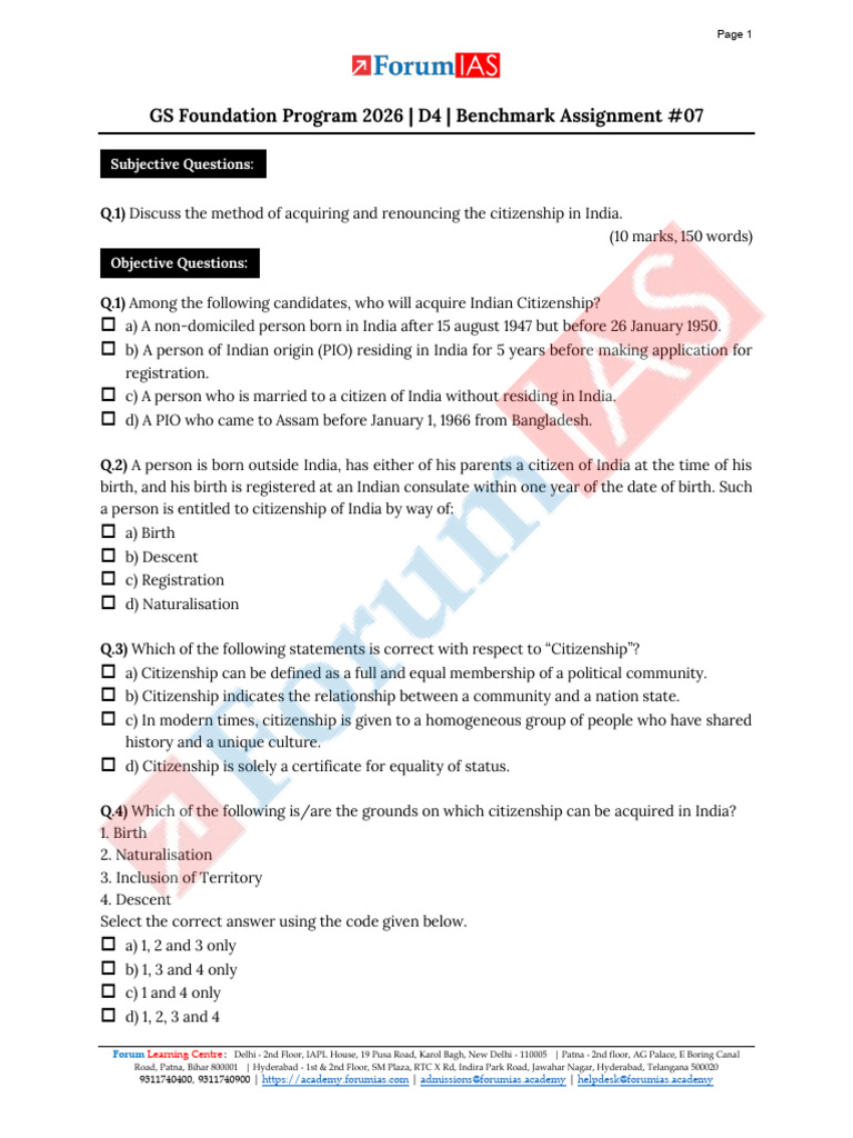 GS Foundation 2026 D4 Assignment 07 QP | PDF | Nation | Governance