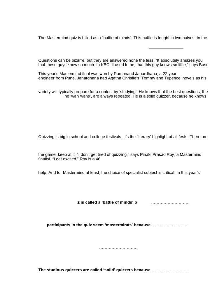 Xi - Unseen Passage Class Xi Assignment | PDF | Quiz