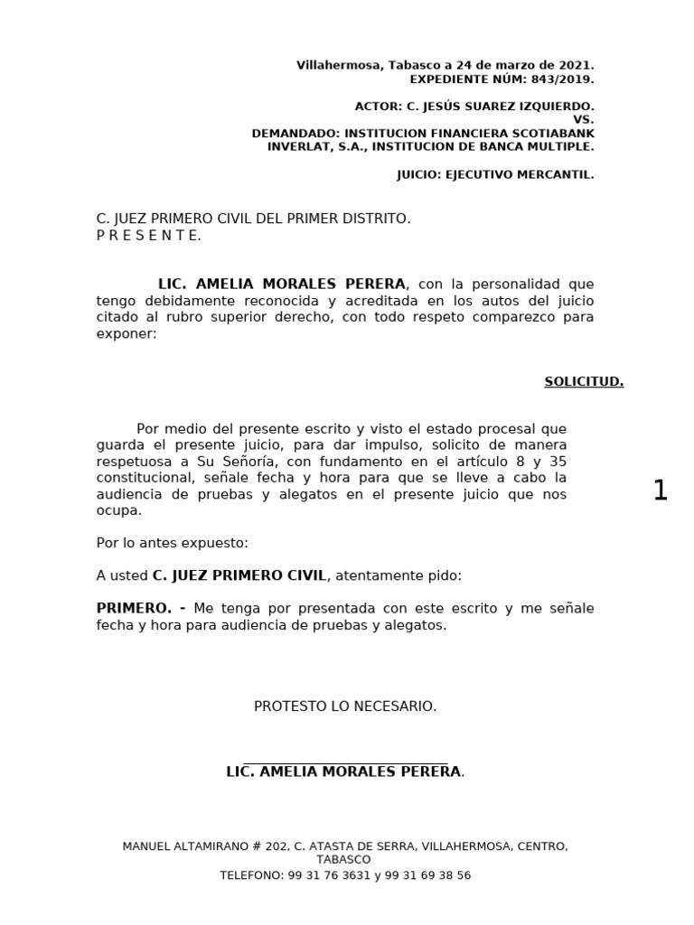 Solicitud para Audiencia de Pruebas y Alegatos | PDF