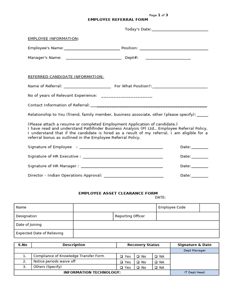 Employee Referral and Clearance Form | PDF | Recruitment | Employment