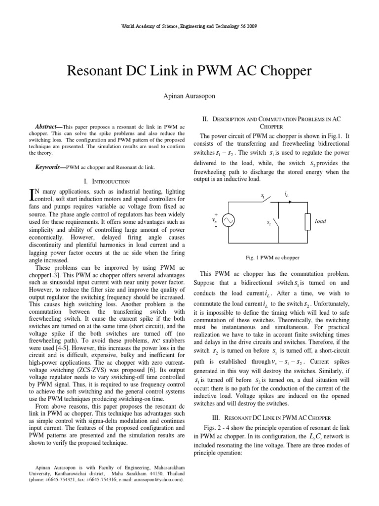 Resonant DC Link in PWM AC Chopper | PDF | Science & Mathematics ...