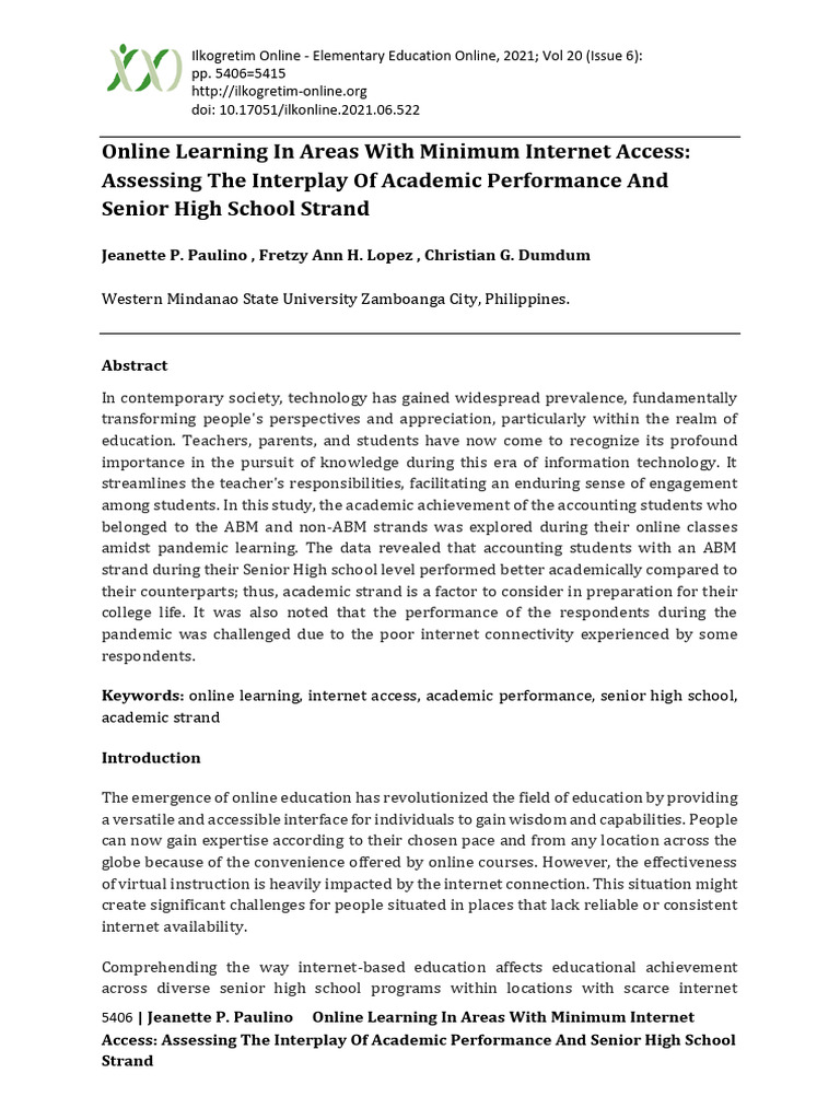 Online Learning in Areas With Minimum Internet Access: Assessing The Interplay of Academic ...