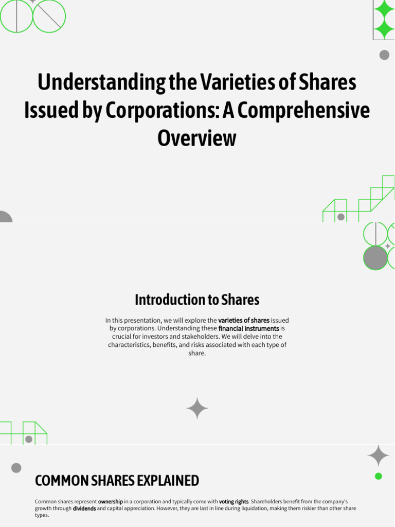 Slidesgo Understanding The Varieties of Shares Issued by Corporations A ... Slidesgo Understanding The Varieties of Shares Issued by Corporations A ...