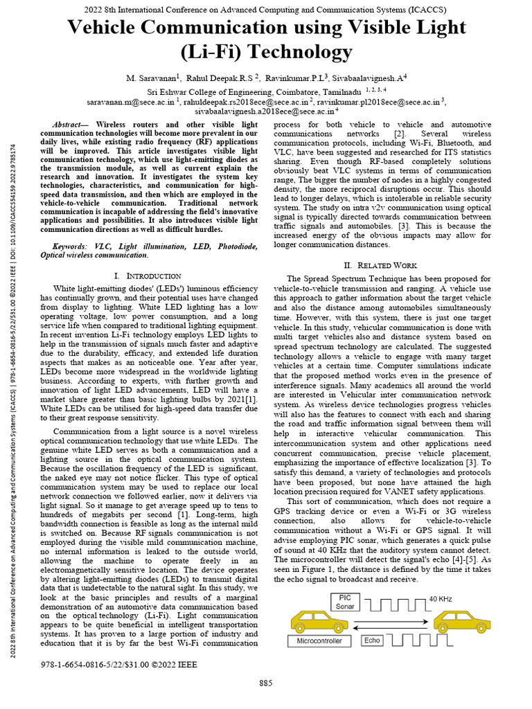 Vehicle Communication Using Visible Light Li-Fi Technology | PDF ...
