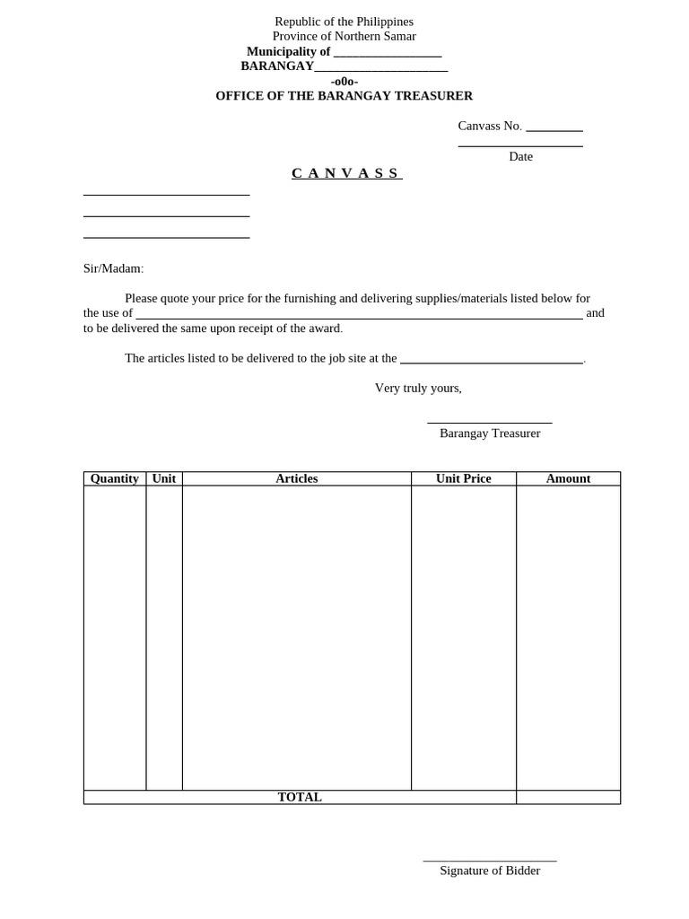Canvass Form | PDF