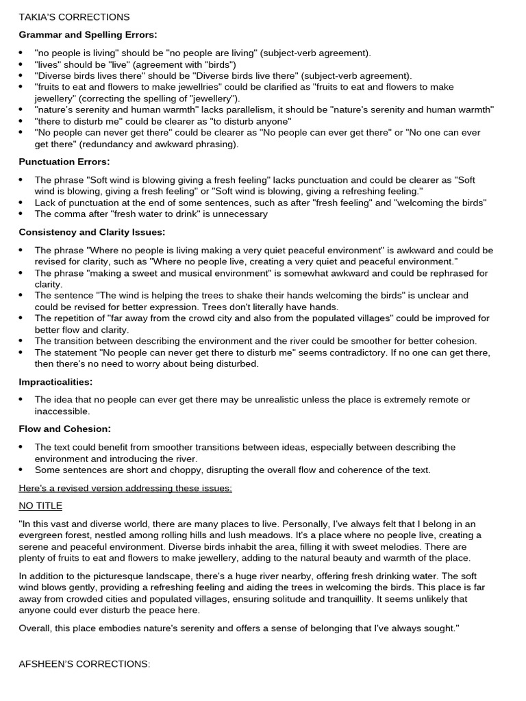 Corrections On Descriptive Writing-Place | PDF | Knowledge | Experience