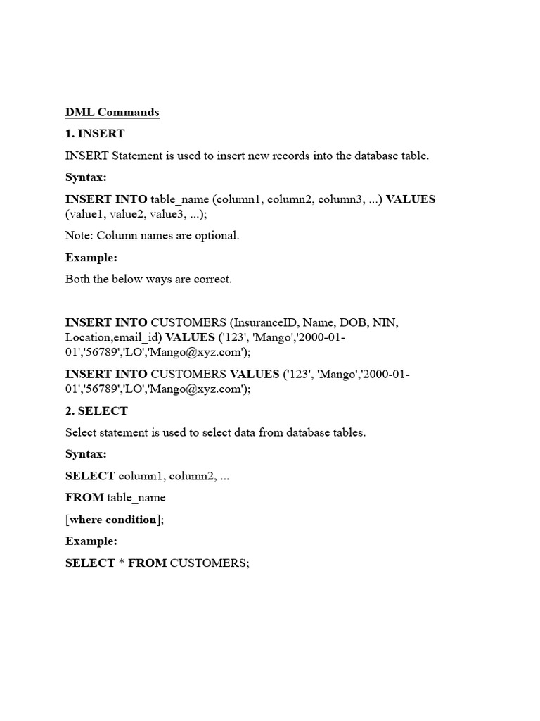 DML Commands and DCL Commands | PDF