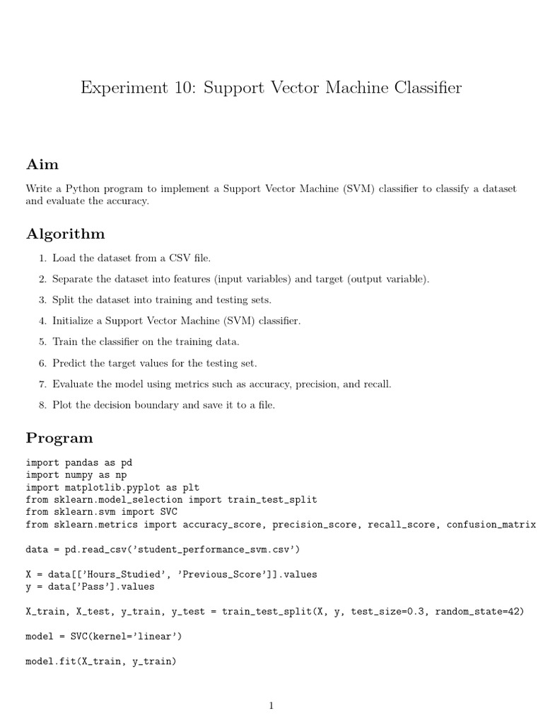 PML Lab Exp 10 | PDF | Support Vector Machine | Statistical Classification