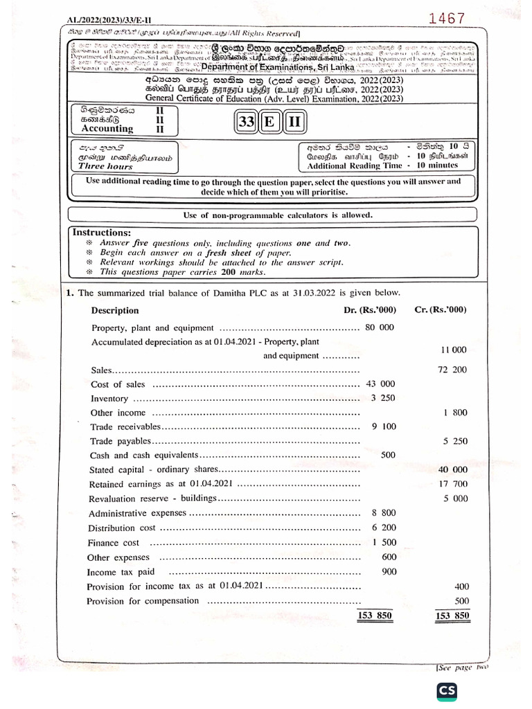 2022 AL Accounting Past Paper - Questions 3 | PDF
