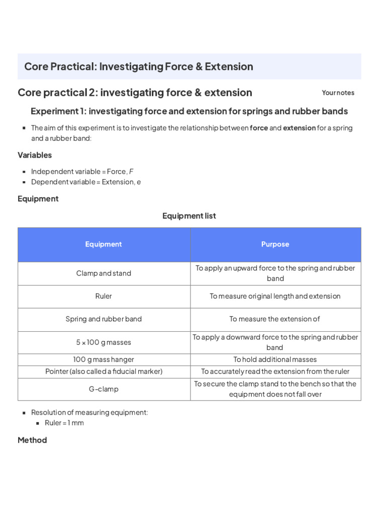 Force and Extension Experiment Guide | PDF | Elasticity (Physics ...