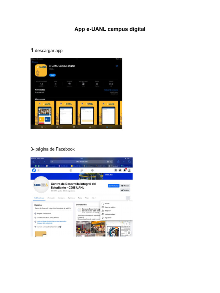 App e-UANL: Guía y Redes Sociales | PDF