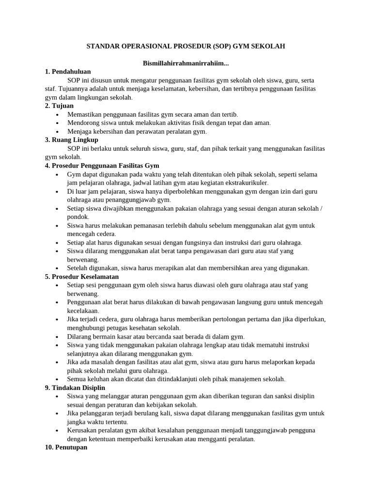 SOP Penggunaan Gym Sekolah | PDF | Kesehatan Holistik