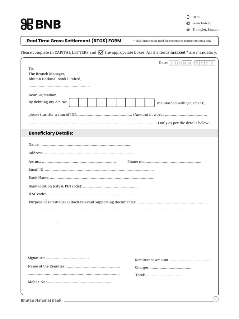RTGS Form | PDF | Payments | Financial Services