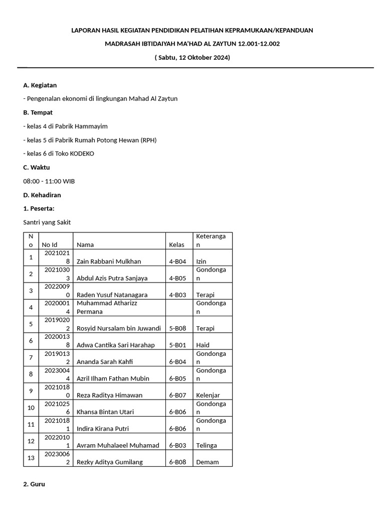 Laporan - Hasil - Kegiatan - Pendidikan - Pelatihan - Kepramukaan - Sabtu - 12 Oktober - 2024 | PDF