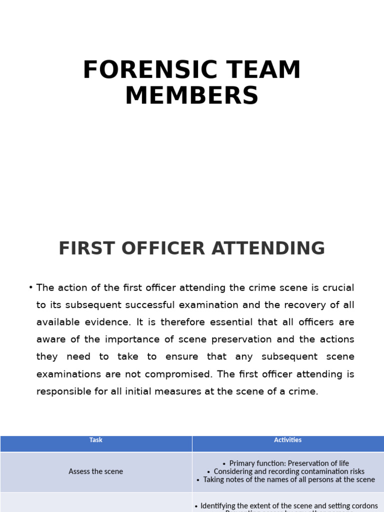 Forensic Team Members | PDF | Crime Scene | Forensic Science
