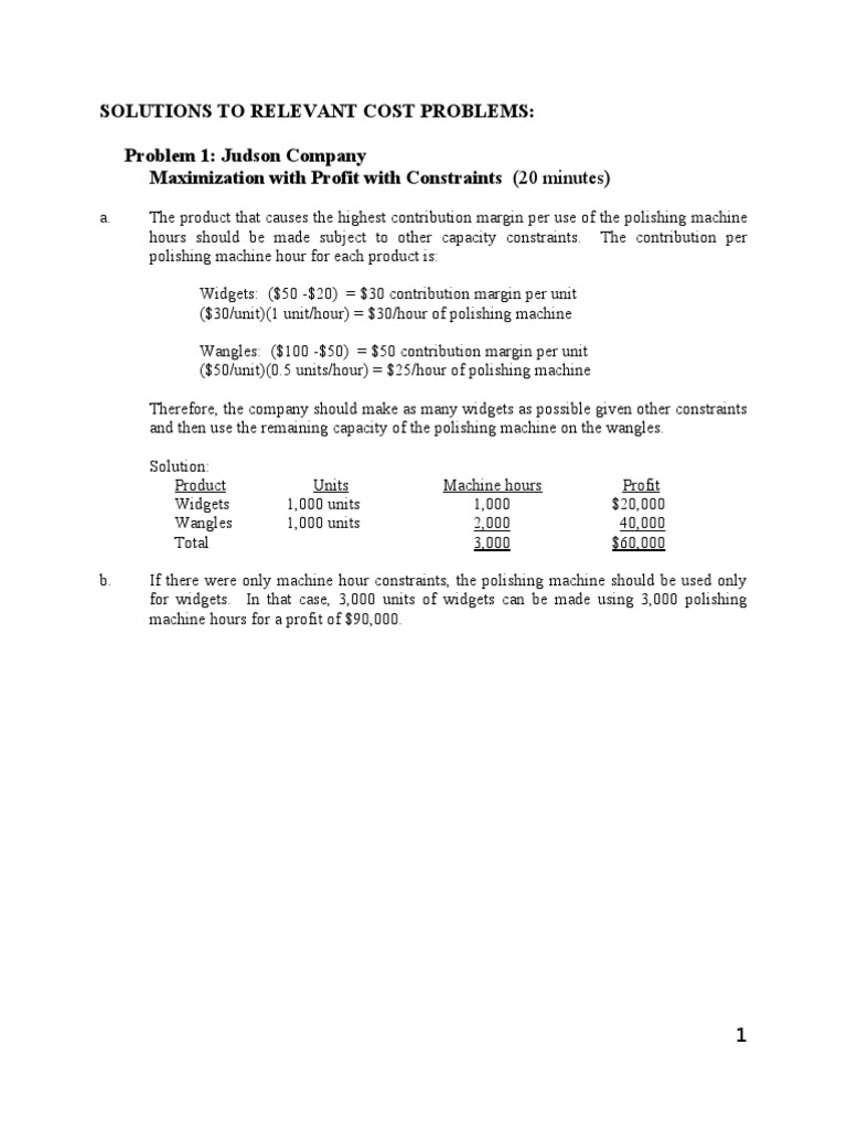 Solutions To Relevant Cost Problems | PDF | Labour Economics | Profit ...