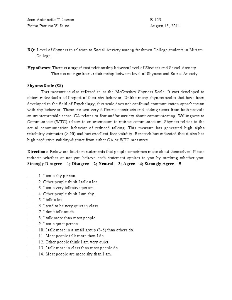 Shyness Scale | PDF