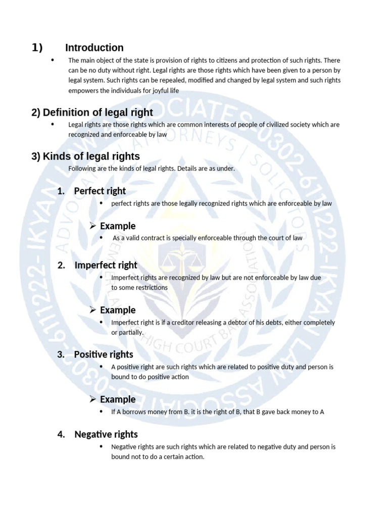 Kinds of Legal Rights English Jurisprudence LLB 5 Years | PDF ...