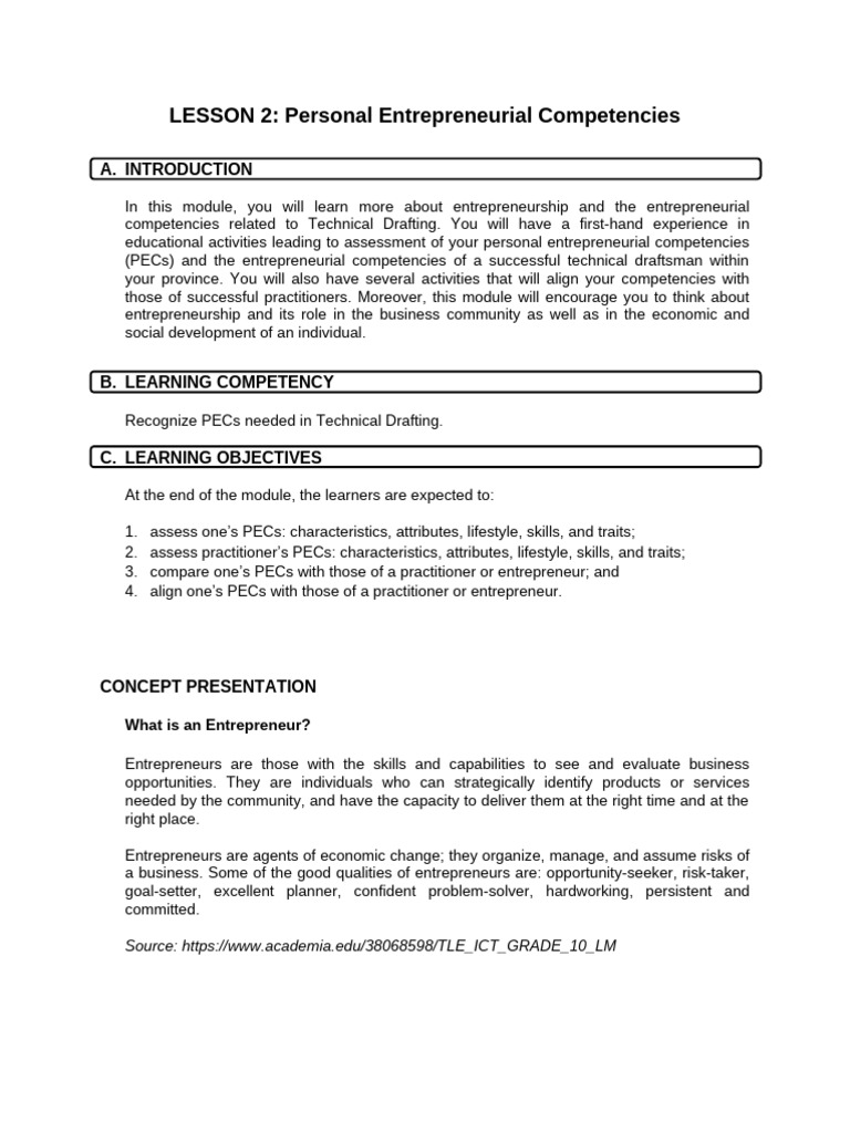 Pecs Intro Competency Objectives and Concept Presentation | PDF | Entrepreneurship | Cognition
