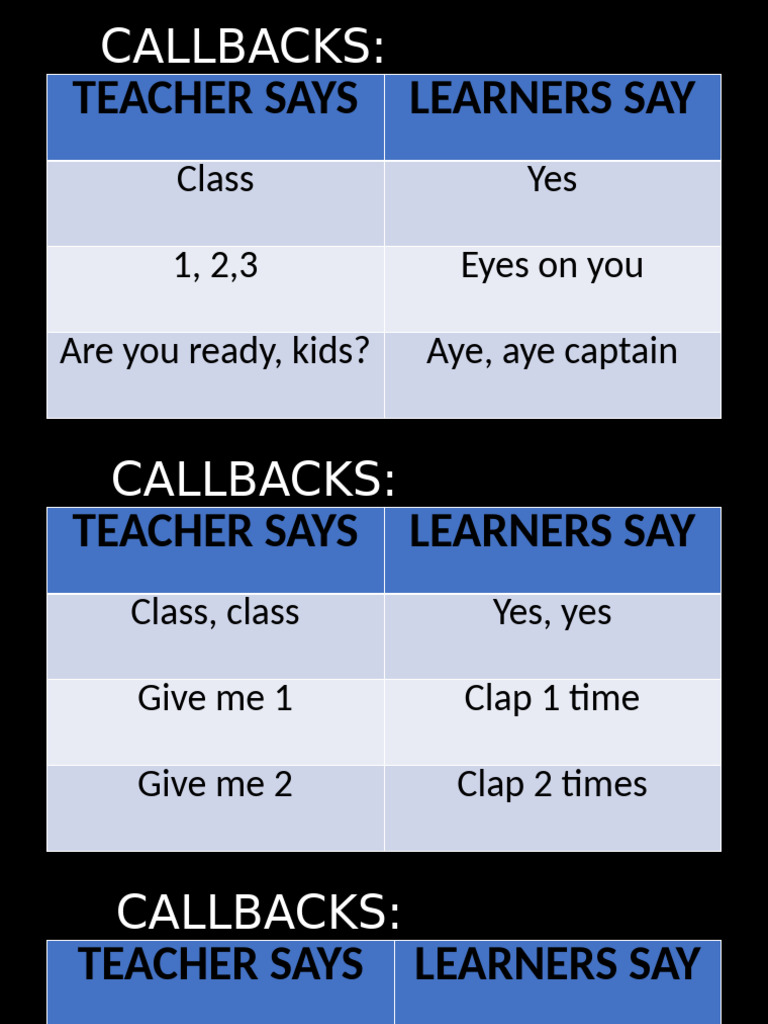 CALLBACKS | PDF | Wellness