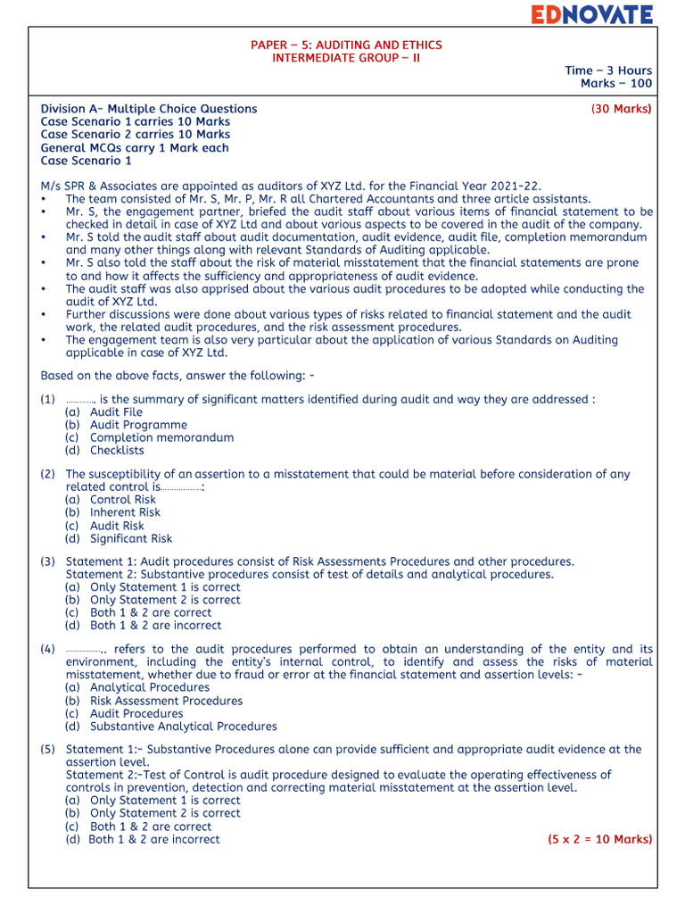 Audit Mock 1 Ans | PDF