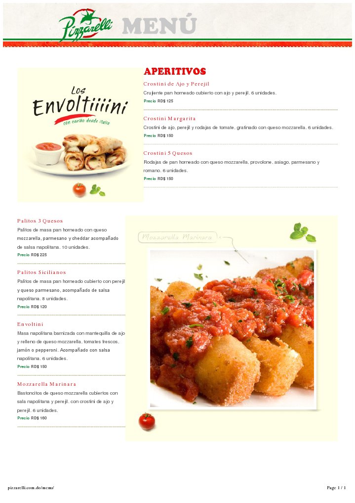 Menú Pizzarelli y Precios | PDF | Pizza | Salsa