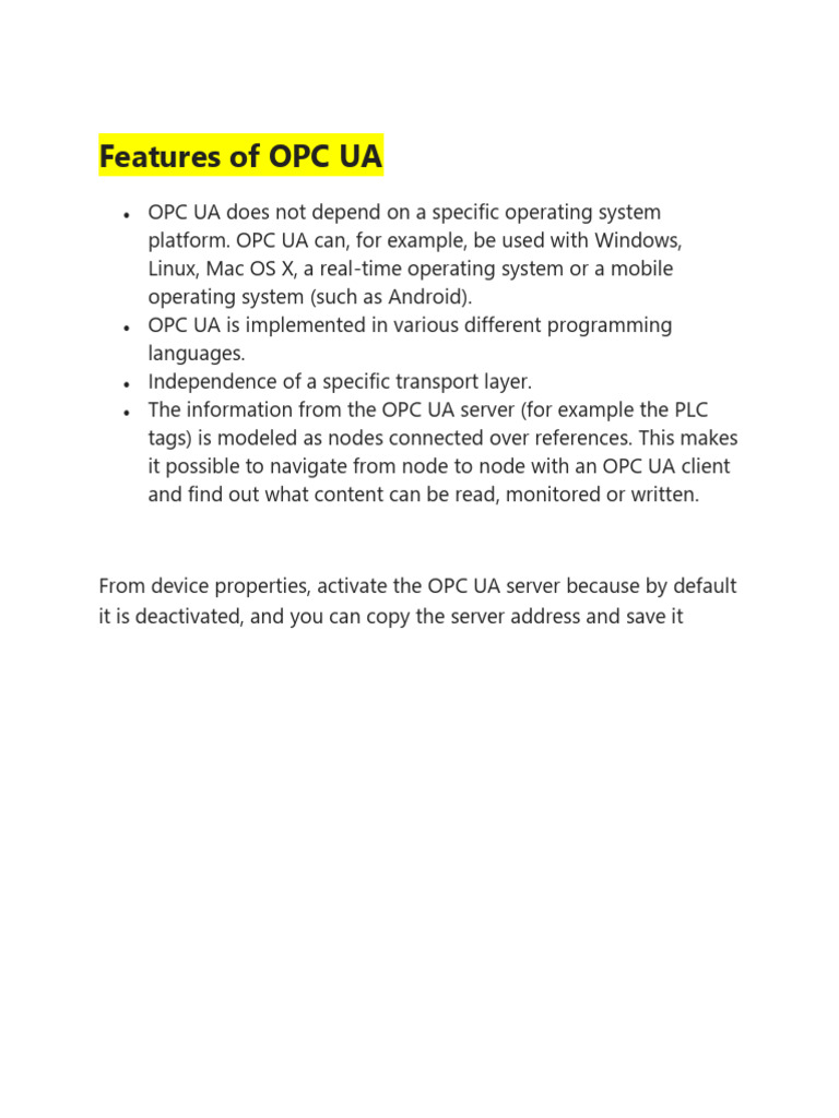 Feature of OPC UA and Its Conncetivity With Siemens PLC | PDF | Computers