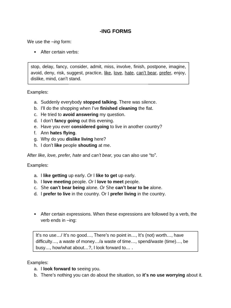Ing and Infinitive Forms | PDF | Language Arts & Discipline