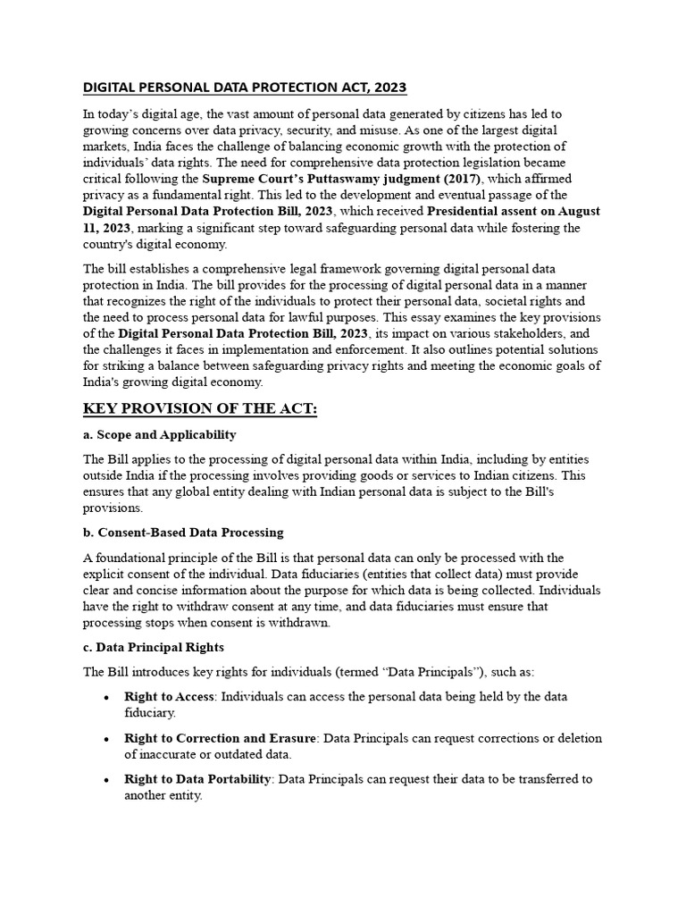 Digital Personal Data Protection Act | PDF | Privacy | Information Privacy