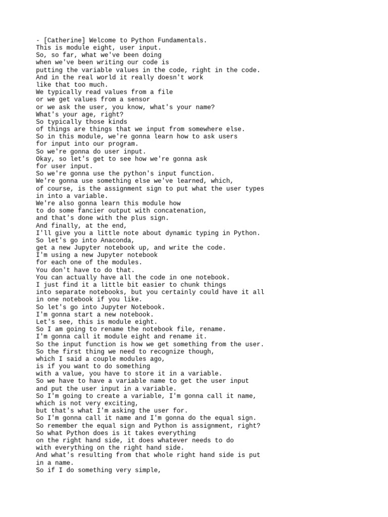 PYTHON100-MOD8-USER INPUT-V2-en | PDF | Python (Programming Language) | String (Computer Science)