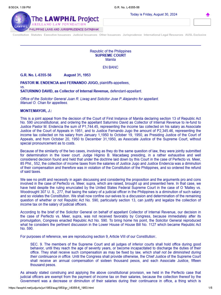 G.R. No. L-6355-56 Endencia Vs David | PDF | Judiciaries | Judge