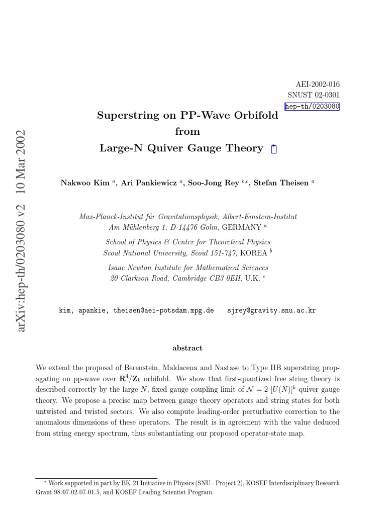 Superstring Theory on PP-Wave Orbifold | PDF | String Theory | Gauge Theory