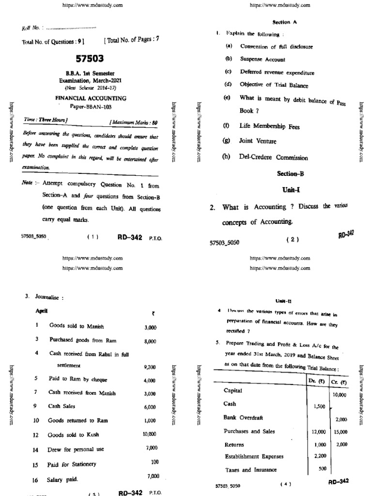 Bba 1 Sem Financial Accounting 57503 Mar 2021 | PDF
