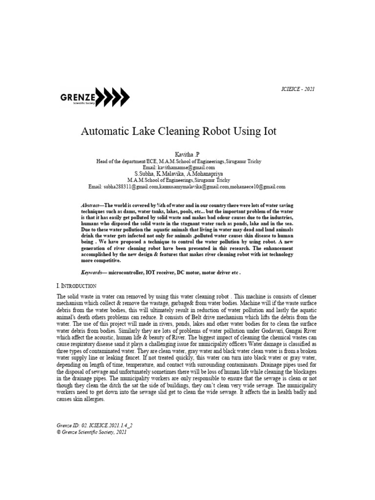 Automatic Lake Cleaning Robot Using Iot | PDF | Electric Motor | Relay