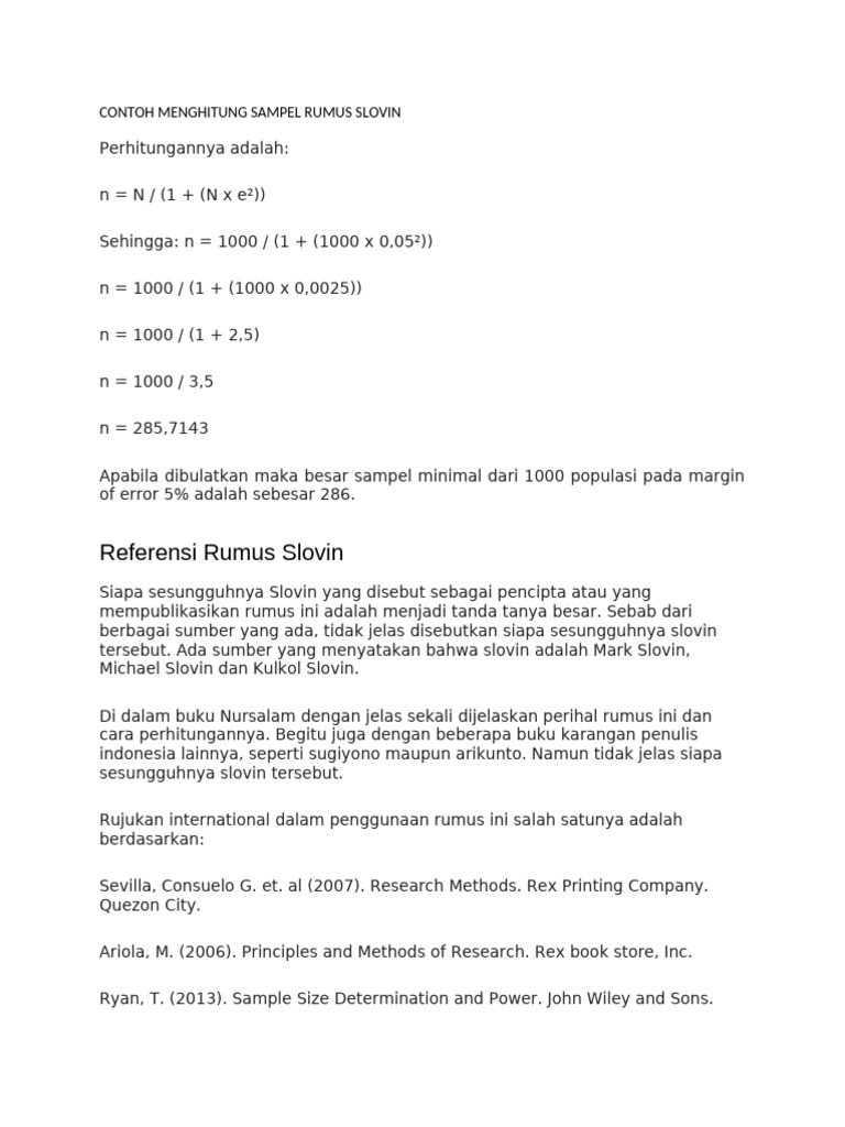 Contoh Menghitung Sampel Rumus Slovin | PDF