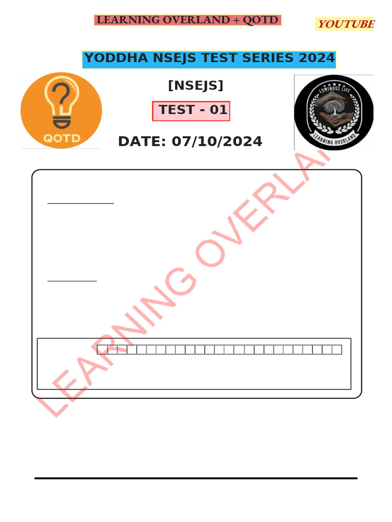 Yoddha Nsejs 24test01 - Lo. | PDF | Genetic Code | Acceleration