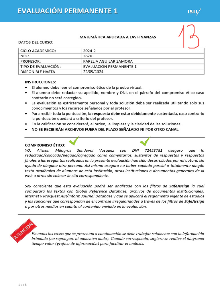 Alisson Milagros Sandoval Vasquez - 4412478 - 0 | PDF | Bancos