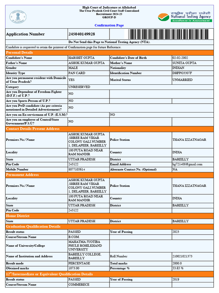 Harshit Group D Confirmation | PDF | Justice | Crime & Violence