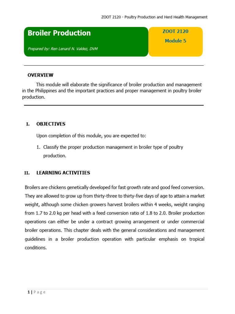Module 5 Broiler Production | PDF | Poultry Farming | Broiler
