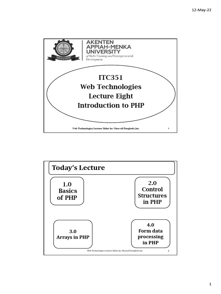 WEB TECHNOLOGIES - ITC 351 Lecture - 8 | PDF | Php | Scope (Computer ...