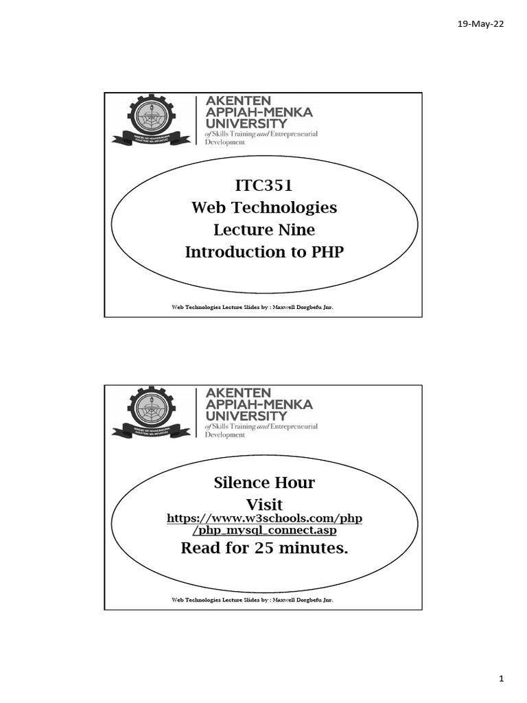 WEB TECHNOLOGIES - ITC 351 Lecture - 9X | PDF | Php | World Wide Web