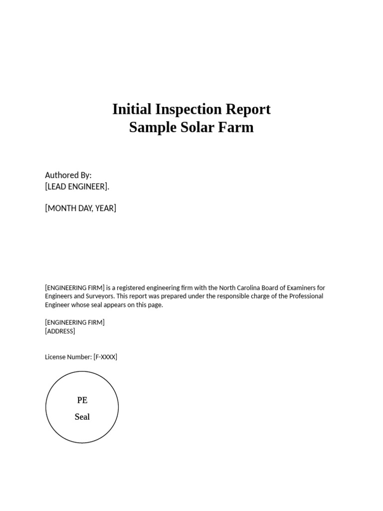 Solar Farm Initial Inspection Report Template | PDF | Photovoltaics ...