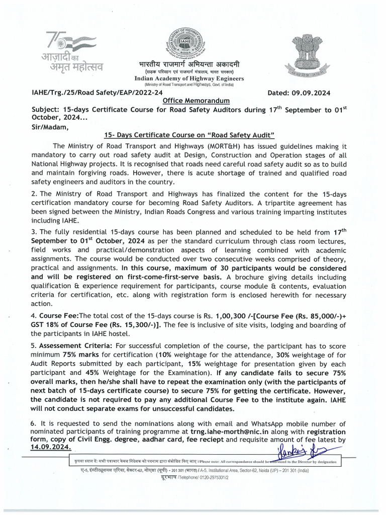 RSA Training Programme Course Brochure 17 September To 01 October, 2024 ...