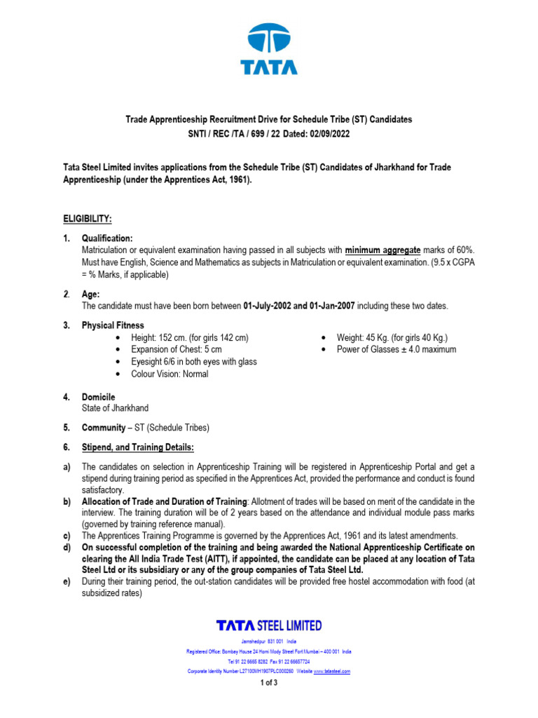 ST Advertisement - 2022 | PDF | Apprenticeship