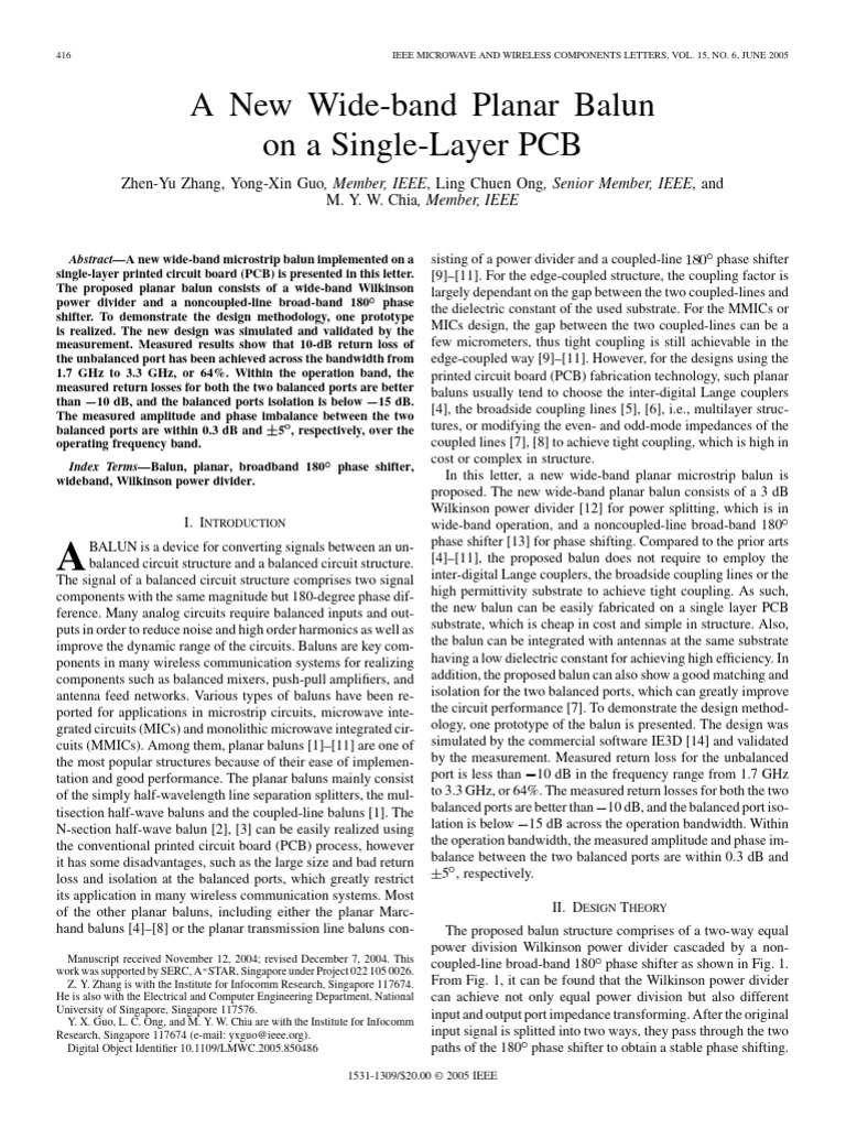 A New Wide-Band Planar Balun On A Single-Layer PCB - MWCL | PDF ...