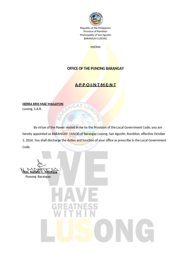 Appointment of Appointed Personel Tanod | PDF