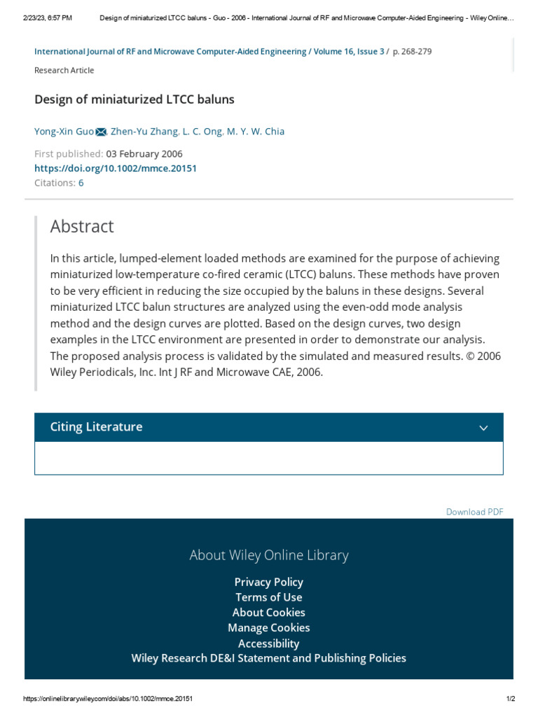 Design of Miniaturized LTCC Baluns - JRMCAE | PDF | Computers | Technology & Engineering