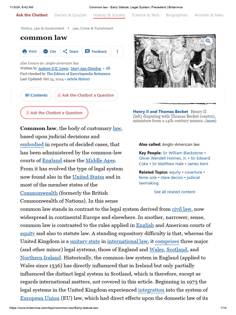Common Law - Early Statute, Legal System, Precedent - Britannica | PDF ...