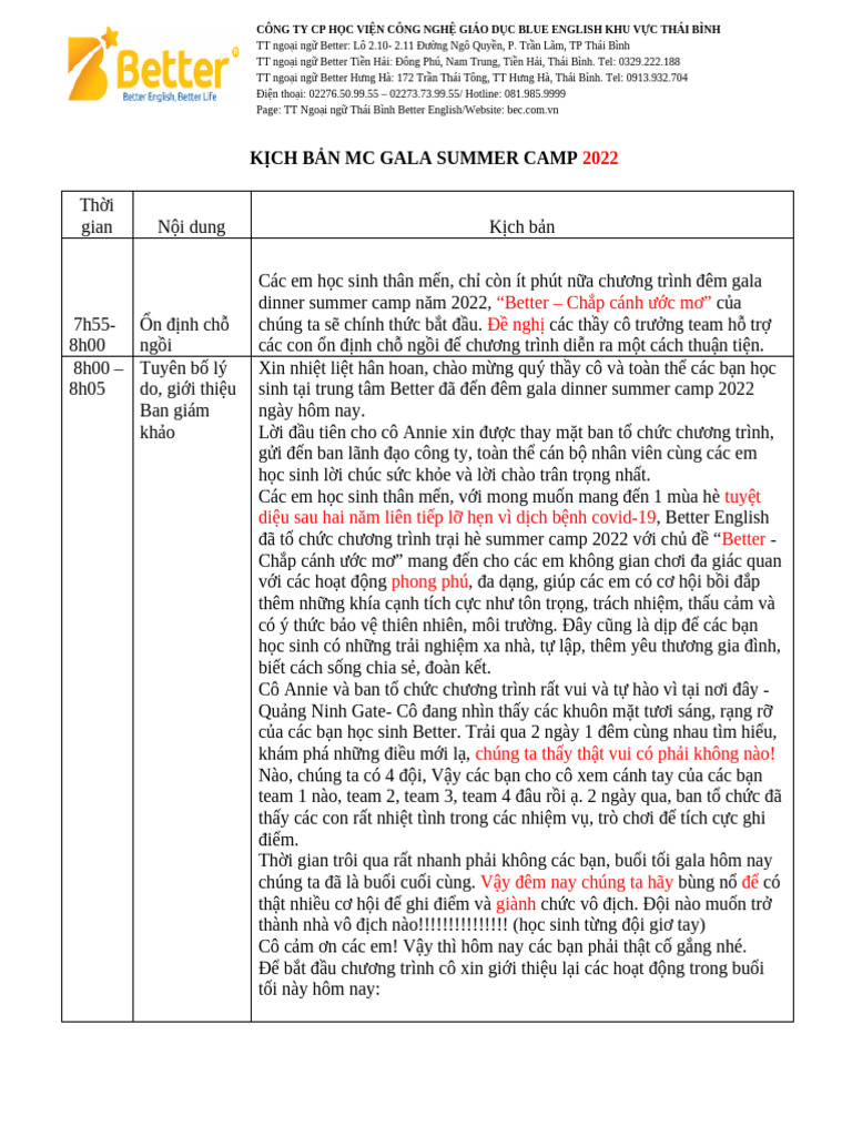 KB Gala Summer Camp | PDF