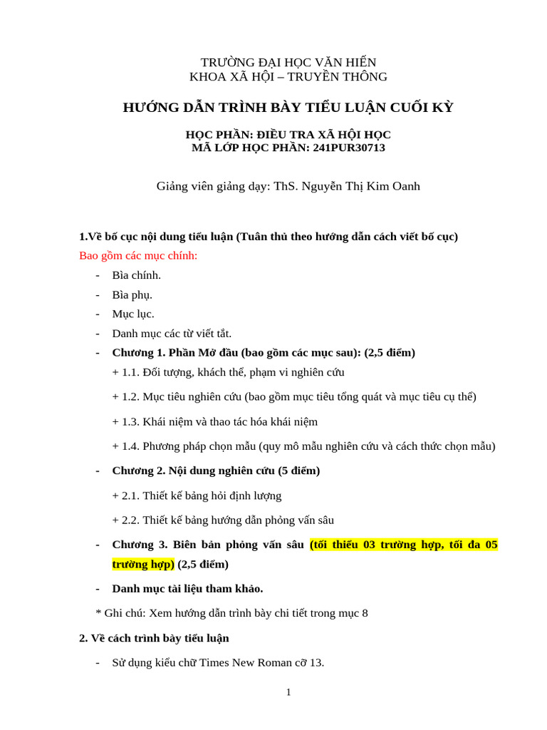 Huong Dan Tieu Luan Cuoi Ky - DTXHH - 2024 | PDF